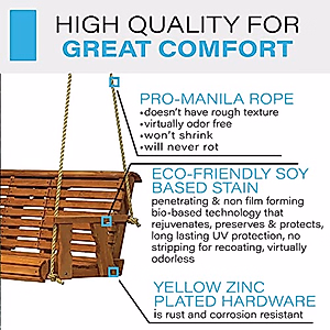 Porchgate Amish Heavy Duty 800 Lb Rollback Console Treated Porch Swing with Hanging Ropes (Cedar Stain)