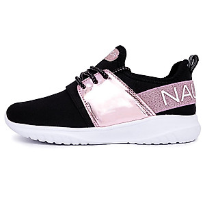 Nautica Youth Girls Athletic Fashion Lace Up Tennis Sneakers-Kappil Metallic-Pink Metallic Black Size-2