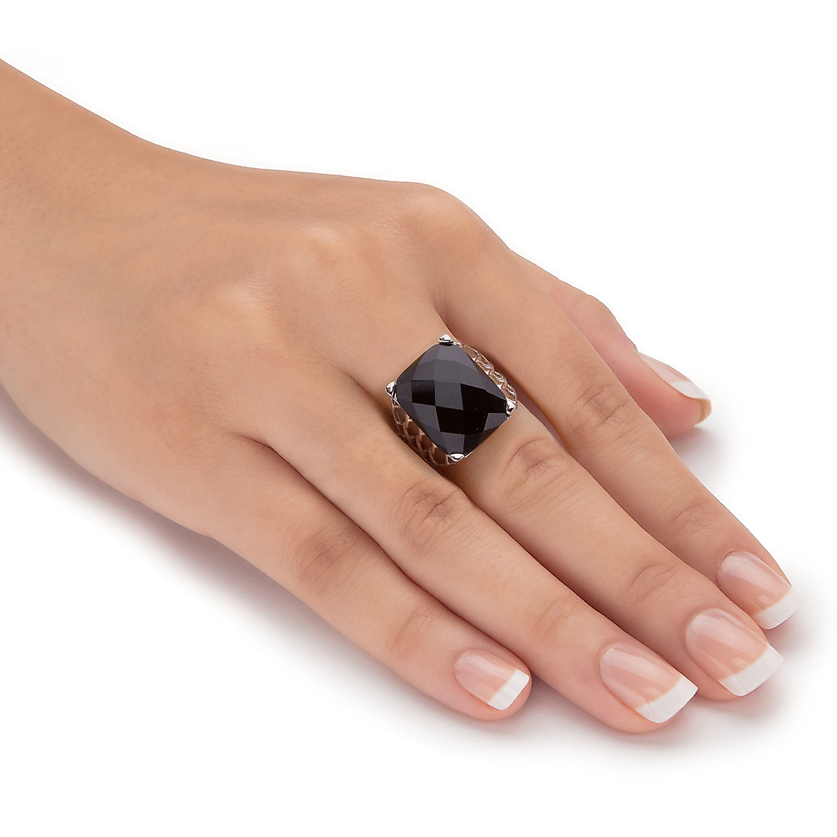 PalmBeach Sterling Silver Emerald Cut Natural Black Onyx Checkerboard Cut Ring Sizes 6-10 Size 7