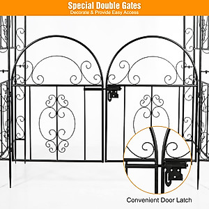 Stonehomy 84in High Metal Garden Arbor with Gate, Heavy Duty Wide Garden Arch, Metal Arch Trellis with Gate for Climbing Plant, Wedding, Outdoor Patio Décor, Black(84"x52.4"x19")