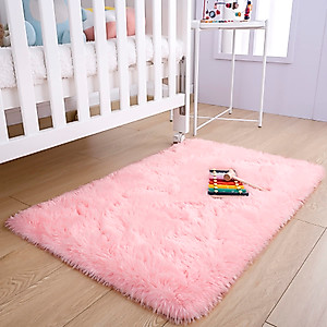 Noahas Fluffy Bedroom Rug Plush Fuzzy Rugs for Kids Room Living Room, Soft Shaggy Nursery Rug Furry Floor Carpet Modern Indoor Bedroom Decor for Boys Girls Room, 2x3 Feet, Pink