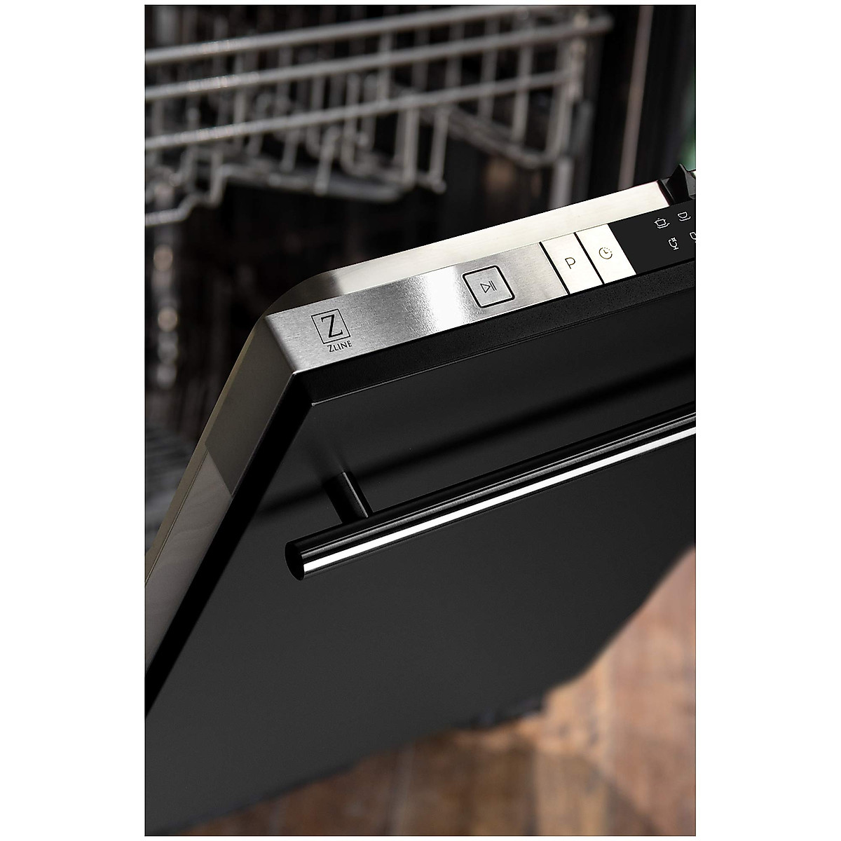 ZLINE 24 in. Top Control Dishwasher in Black Matte with Stainless Steel Tub and Modern Style Handle