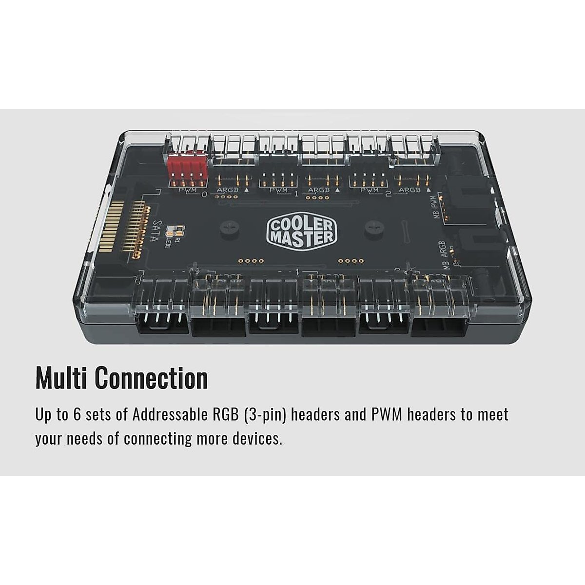 CoolerMaster ARGB and PWM Fan HUB,6 Ports for Addressable RGB Lighting,1 to 6 Multi Way Magnetic backplane Splitter 5V/3PIN Case Fan Hub Adapter