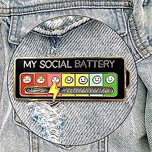 SLINHEWEI Social Battery Pin 2.0-2023 NEW funny pins,enamel pins, Mood Expressing Pin For Introverts ， Perfect for 7 Days a Week！ (Black)