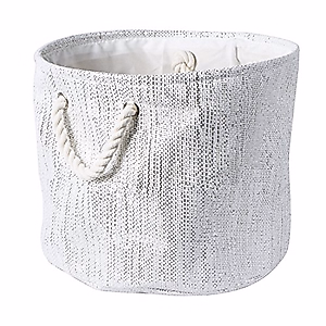 DII Woven Paper Storage Bin, Metallic Lurex, White, Medium Round