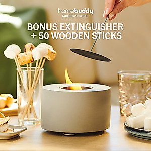 HomeBuddy Table Top Fire Pit Bowl - Tabletop Fire Pit, Long Burning Mini Fire Pit, Indoor Fireplace for Patio - Tabletop Fireplace - Fire Bowl with 50pcs. Marshmallow Sticks and Extinguisher Gray
