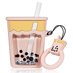 Coralogo for Airpods 1/2 Cute Case, 3D Cartoon Food Boba Fashion Soft Silicone Airpod Skin Funny Fun Shining Bling Twinkle Design Accessories Cover Air pods Cases for Kids Teens Girls (Quicksand Tea)