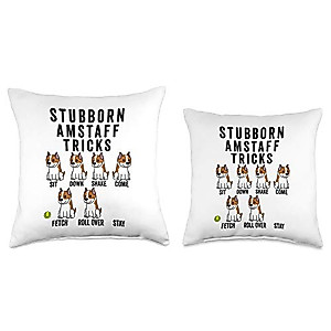Funny Amstaff Gifts Stubborn American Staffordshire Terrier Tricks Dog Throw Pillow, 18x18, Multicolor