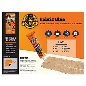Gorilla Waterproof Fabric Glue 2.5 Ounce Tube, Clear, (Pack of 1)