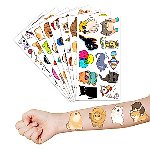 96 PCS Cute Funny Meme Cat Cats Temporary Tattoos Stickers Themed Birthday Party Decorations Supplies Decor Favors Animal Pet Puppy Tattoo Sticker Gifts For Kids Boys Girls School Prizes Christmas