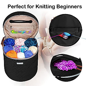 Yarn Bag,Leudes Crochet Tote Knitting Bag Water Resistant Yarn Storage Organizer Holder Case for Crochet Hooks Needles Knitting Kit for Beginners (Black)
