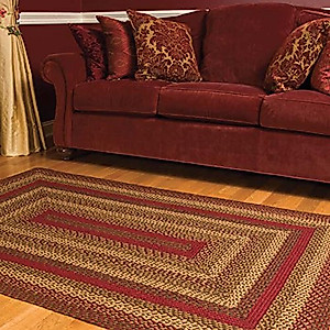 IHF Home Decor Braided Rug 3' X 5' Country Style New Oval Floor Carpet CINNAMON DESIGN Jute Material,Wine, Sage, Tan
