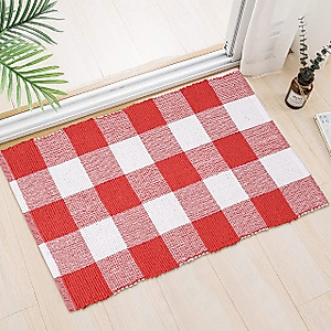 Buffalo Plaid Rugs for Living Room 24x36 inch-Orange White, Kitchen Rugs,Entry Way Rugs, Door Rugs, Area Rugs,Farmhouse Bath Room Rugs,Buffalo Check Rugs,Woven Rag Rugs,2x3 Rugs,Revirsible Rugs Cotton