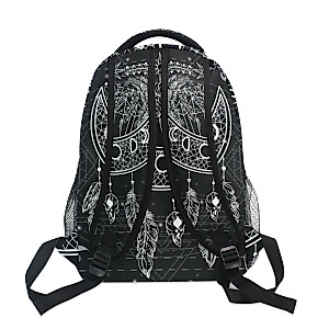 U LIFE Backpack School Bags Laptop Casual Bag for Boys Girls Kids Men Women Black Vintage Moon Sun Mandala Floral Flowers