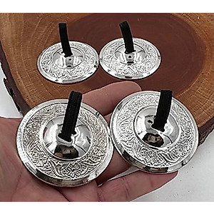 DharmaObjects 2 Pairs Pro Silver Fingers Cymbal Zills Belly Dancing