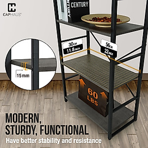 CAPHAUS 2 Tier Small Bookshelf, 24 Inch Width Free Standing Shelf, Bookcase Shelf Storage Organizer, Industrial Book Shelves for Home Office, Living Room, Dark Grey Shelves & Metal Frame