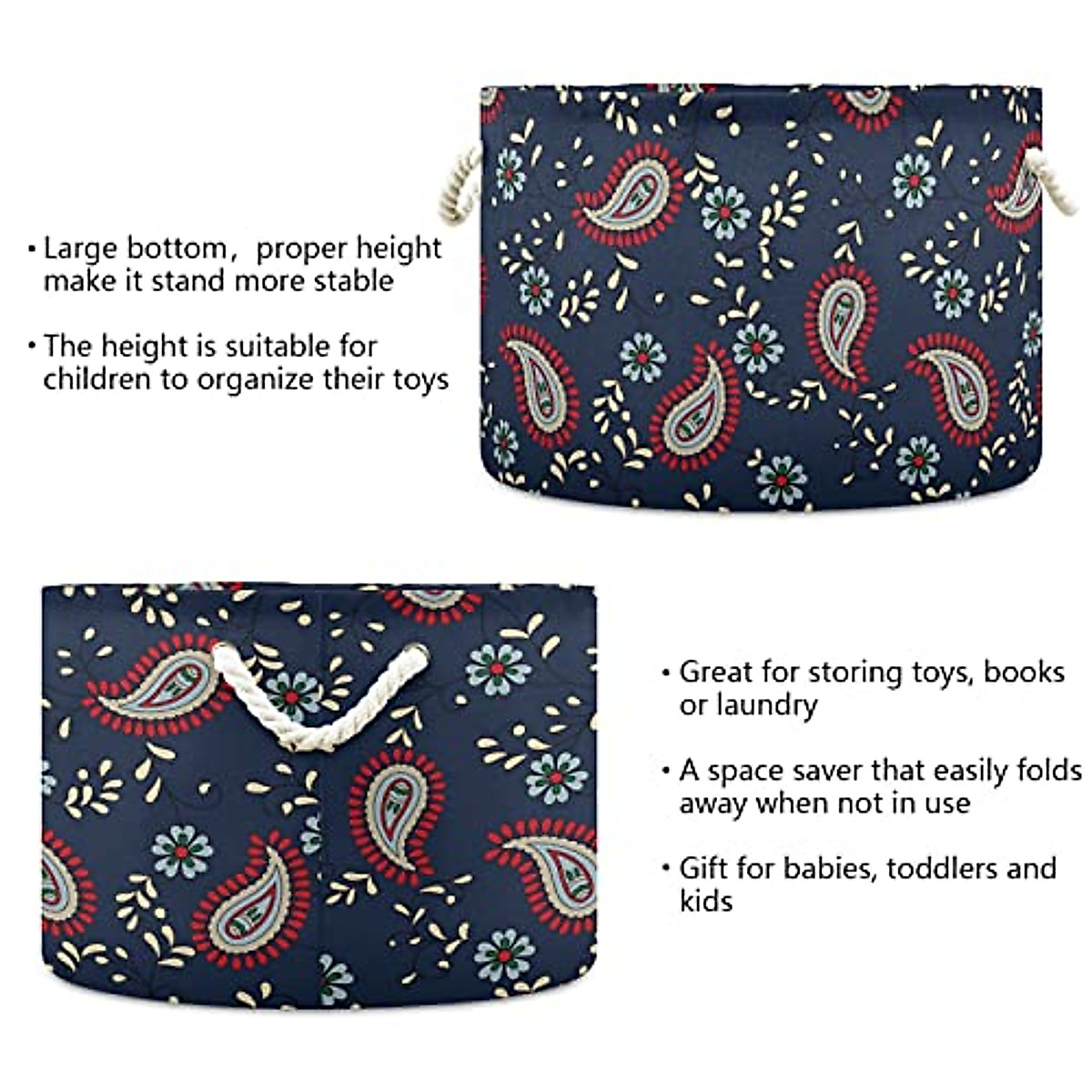 ALAZA Paisley Flowers Ethnic Pattern Storage Basket Gift Baskets Large Collapsible Laundry Hamper with Handle, 20x20x14 in