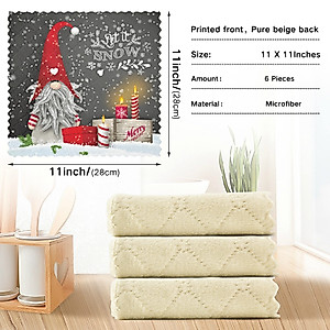 VIGTRO 6 Pack Super Absorbent Winter Kitchen Towels,Christmas Gnome Candle Premium Dish Cloths Towels, Let It Snow Washable Fast Drying Dish Rags Reusable Cleaning Cloth 11x11
