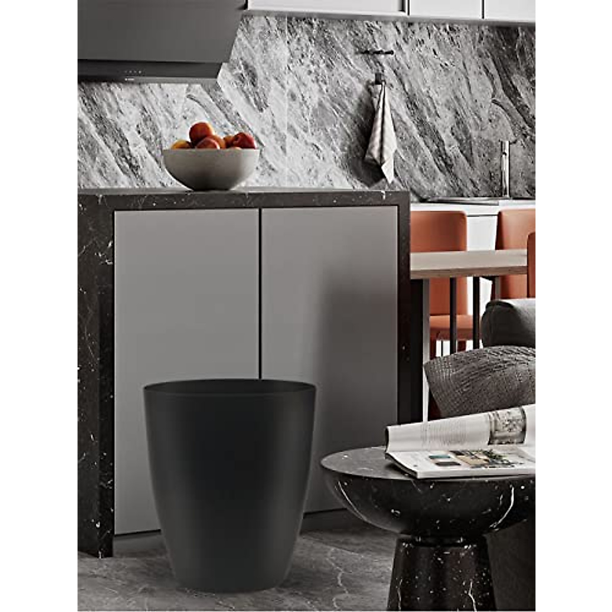 Besli Plastic Small Trash Can 2 Gallon/7.6 Liter Garbage Can Wastebasket for Bathroom Bedroom Kitchen Office (2 Pack, Black)