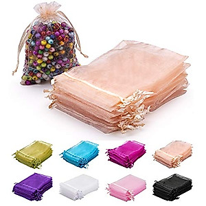 MAZYPO 100 Pieces Premium Sheer Organza Bags with Drawstring, 4x6 inch Wedding Party Favor Bags Mesh Gift Bags, Jewelry Pouches for Party, Baby Shower, Christmas, Candy Favor Bags (Peach)