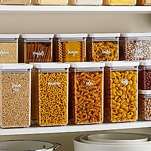 Talented Kitchen 375 Pantry Labels for Food Containers, Preprinted Clear Kitchen Food Labels for Organizing Fridge Storage Canisters and Jars, White Script + Numbers + Date Stickers (Water Resistant)