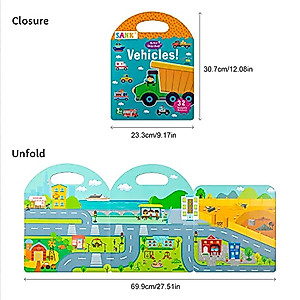Sank Portable Jelly Quiet Book, Toddler Busy Book, 6 Themes Preschool Learning Activities Quiet Book, Preschool Activity Learning Books for Babies/Toddlers Ages 3-6 (Vehicles)