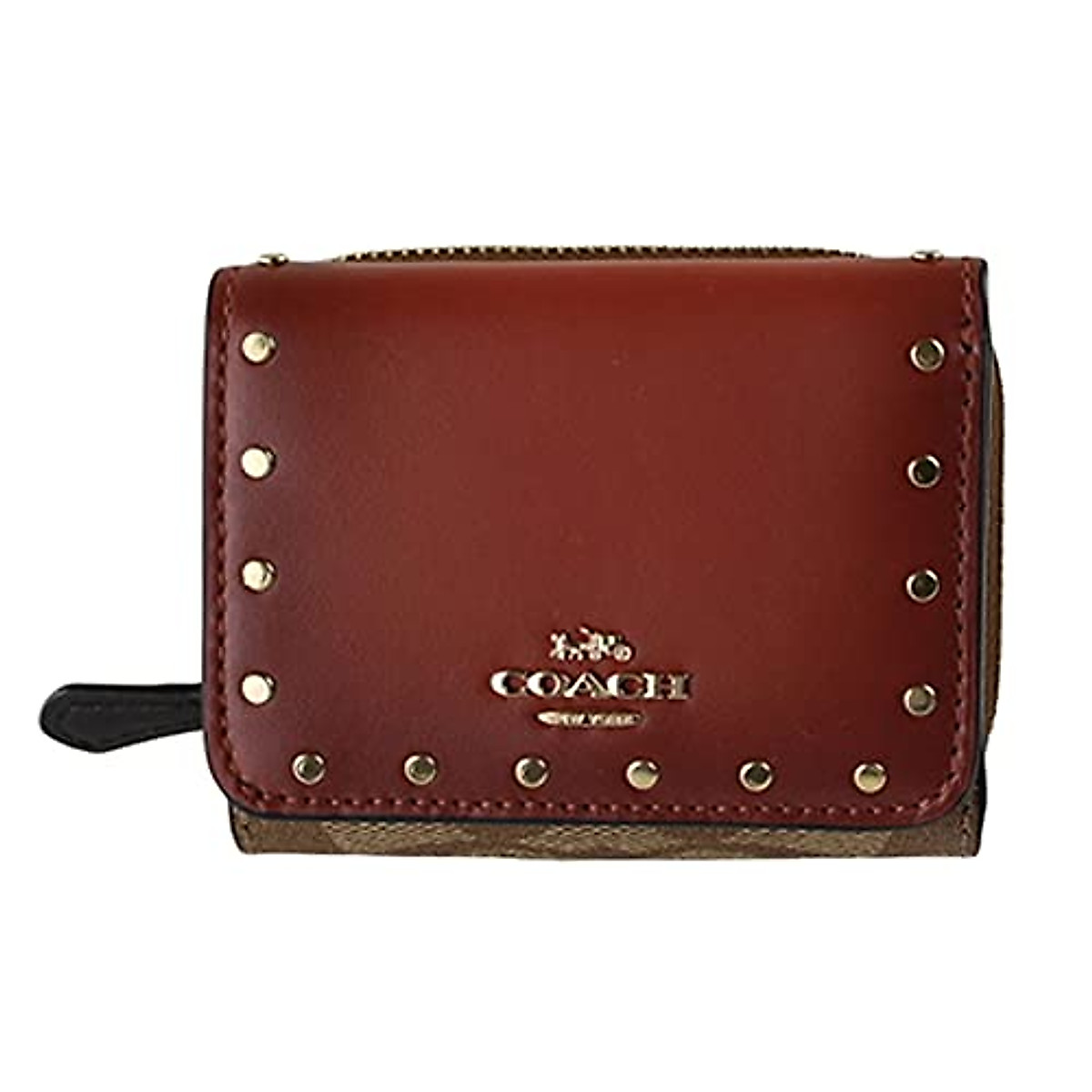 Coach Women's Riley Rivets Small Studded Trifold Wallet Khaki/Terracotta Multi