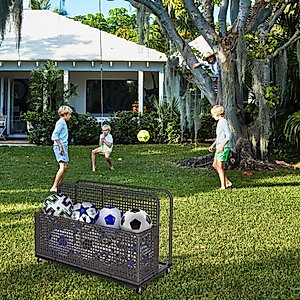 STMHOM Poolside Float Storage, Outdoor Storage, Patio Poolside Float Storage Basket, Storage Box, PE Rattan Outdoor Pool Caddy with Rolling Wheels for Floaties, Patio, Pool, Beach-Sturdy & Movable,