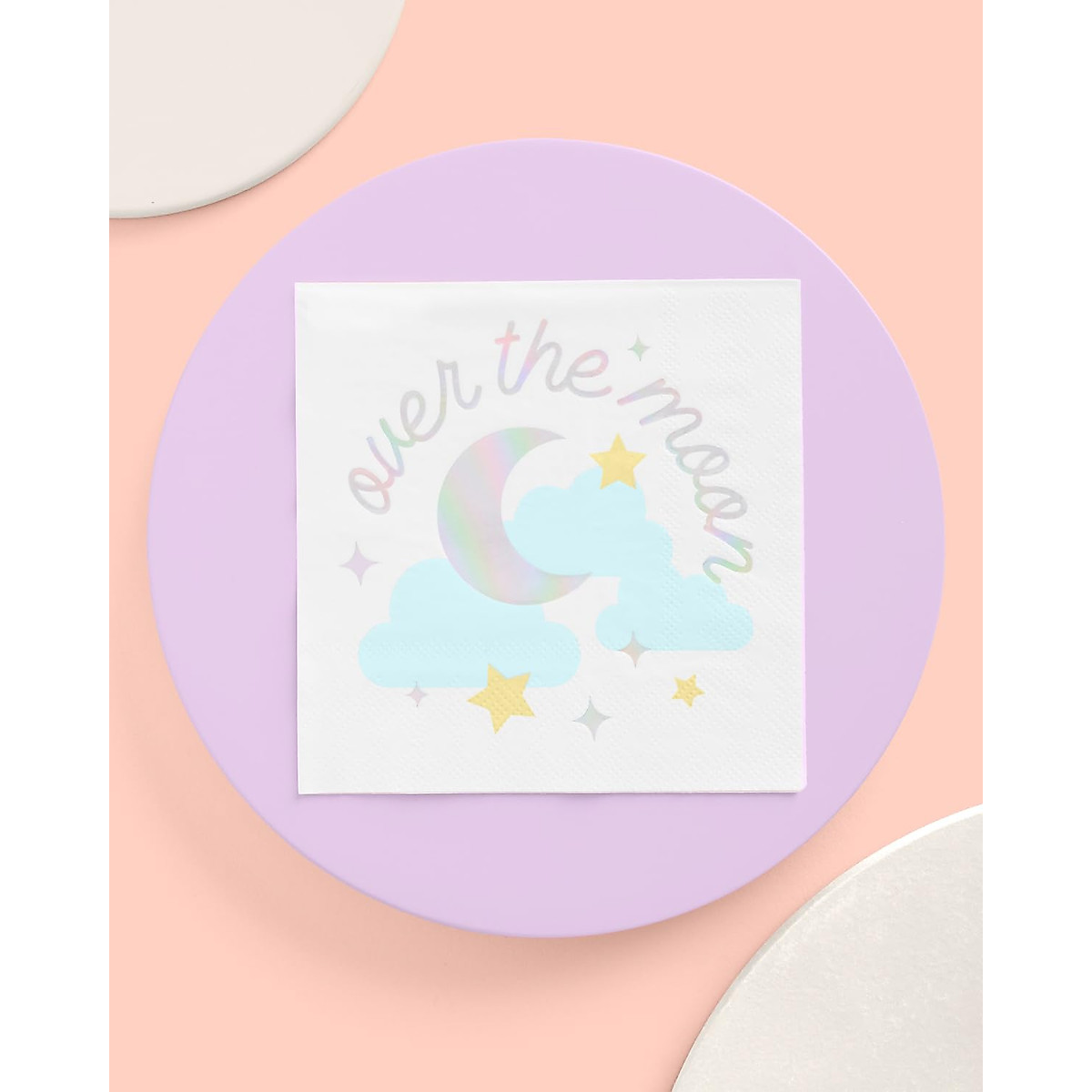 xo, Fetti Over the Moon Napkins - 3-ply, 50 pcs | Baby Shower Decoration, Kids Birthday Tablescape, Gender Reveal Party, Mom to Be Dinner Setting, Bday Decor