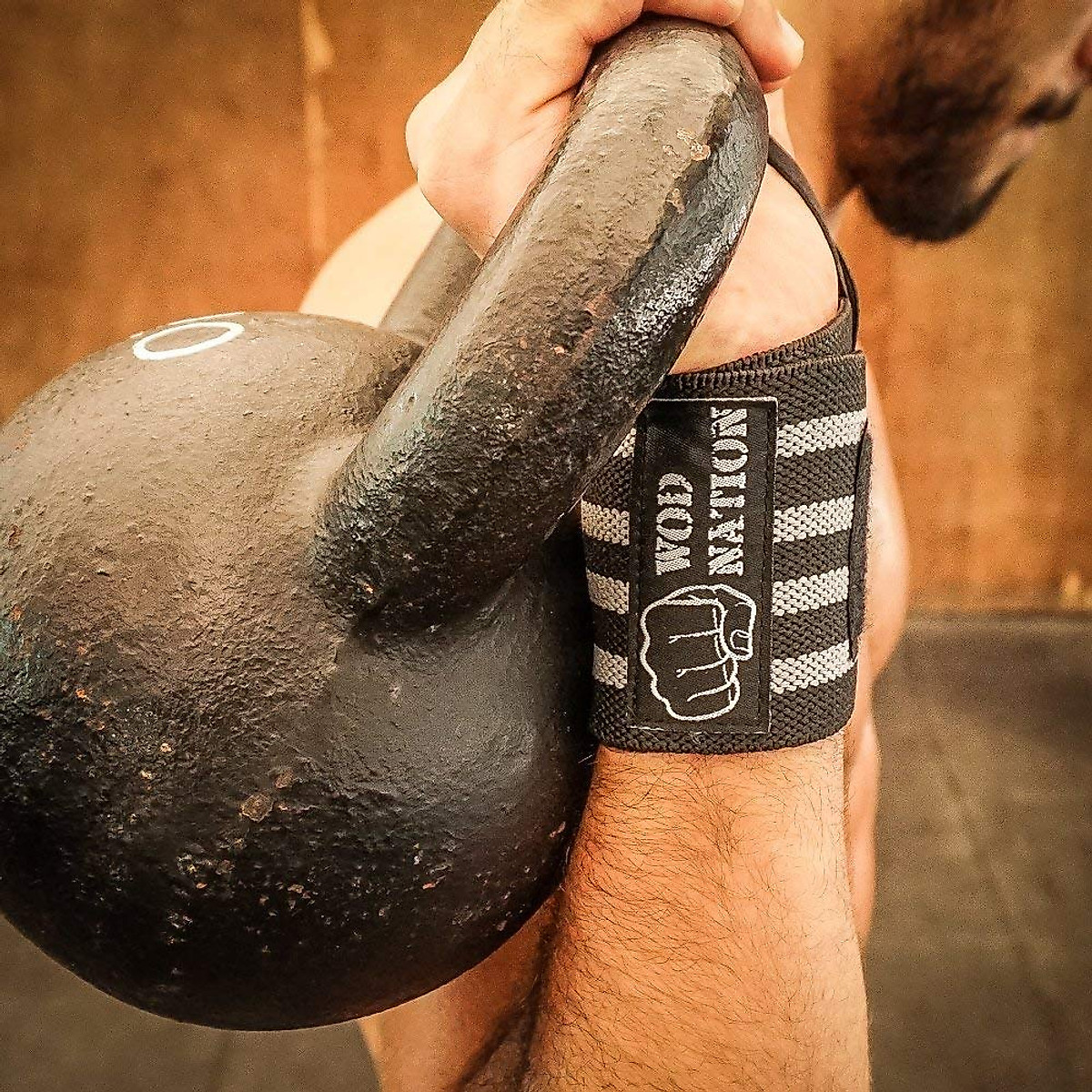 WOD Nation Wrist Wraps for Weightlifting, 12” Professional Gym Wrist Straps w/Thumb Loop Men & Women, Wrist Support Wraps for Strength Training, Powerlifting & Bodybuilding (Black/Grey)