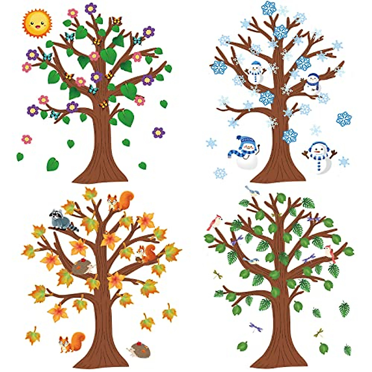 168 Pieces Classroom Tree Bulletin Board Set Seasonal Tree Winter Fall Spring Summer Tree Decor Family Tree Board Tree Classroom Tree with Seasonal Cutouts for Back to School Classroom Decor
