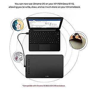 XPPen Deco 01 V2 Drawing Tablet 10x6.25 Inch Graphics Tablet Digital Drawing Tablet for Chromebook with Battery-Free Stylus and 8 Shortcut Keys (8192 Levels Pressure)