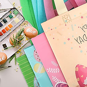 16 Pack Easter Gift Bags Reusable Tote Bag With Handle, Bunny Easter Egg Non-Woven Bag Foldable Water Resistant Treat Bag for Holiday Party Favors …