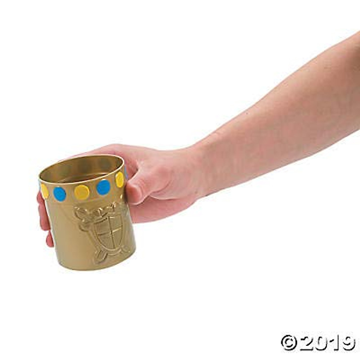 Fun Express Set of 12 Pieces Knight Party Mugs with Jewel Rim, Holds 8 oz, BPA Free Plastic, Royal and Princess Themed Party Supplies, Golden