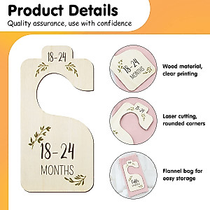 Fantasyon Wood Baby Closet Dividers Set of 8 Double-Sided Baby Clothes Organizer from Newborn to 24 Months Nursery Decor Dividers Hangers to Make a Tidy Organized Baby Closet