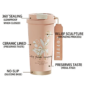 Simple Modern Travel Coffee Mug Tumbler with 360° Sealing | Ceramic-Lined Insulated Stainless Steel Cold Brew Iced Coffee Cup Thermos | Gifts for Women Men Her Him 17oz (Pink)