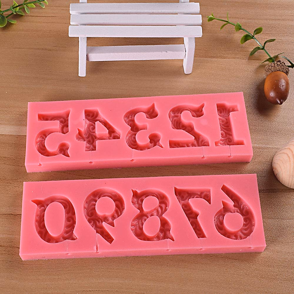 OBTANIM Silicone Number 0-9 3D Embossed Fondant Chocolate Mold with Stick Hole for Birthday Cake Decorating DIY Baking