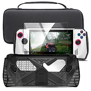 ENCASED Accessories Set for Asus ROG Ally - Handheld Kickstand Case with Hardshell Carrying Bag and Tempered Glass Screen Protector (Black)