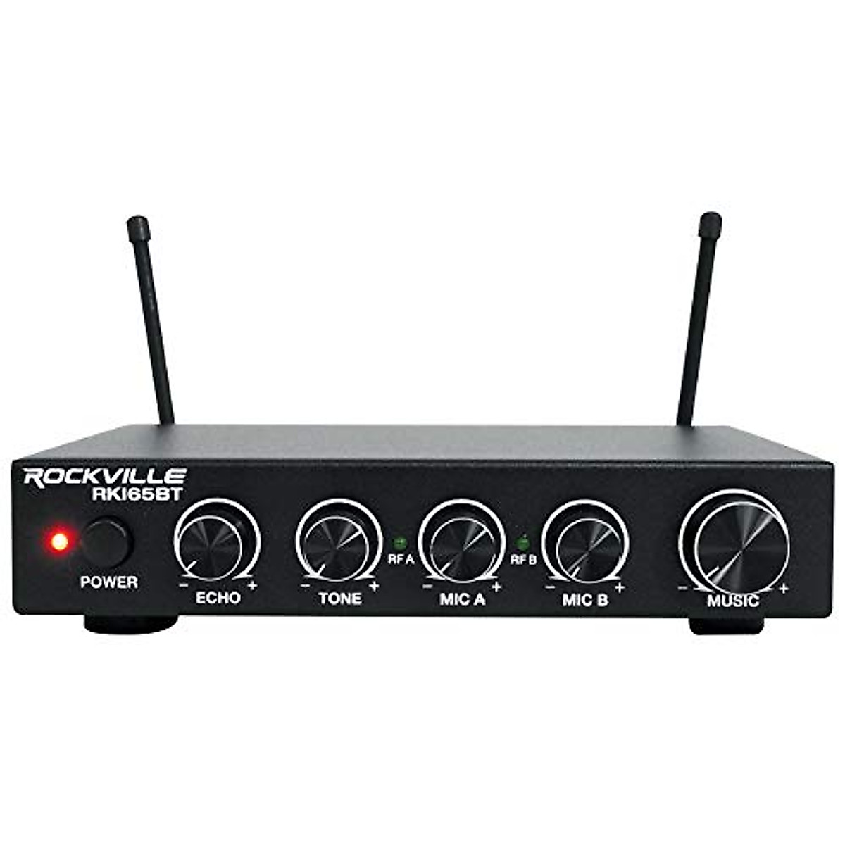 Rockville RKI65BT Dual UHF Wireless Microphones+Bluetooth Karaoke Mic Interface, Black
