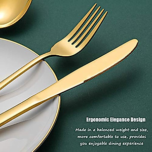 Gold Silverware Set Stainless Steel, 40 Piece Anti-Rust Mirror Polished Flatware Gold Utensils Set Service for 8 with Gift Packaging, Dishwasher Safe