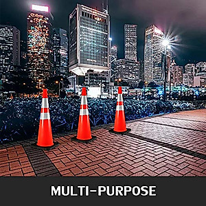 VEVOR 6Pack 36" Traffic Cones, Safety Road Parking Cone with Black Weighted Base, PVC Orange Traffic Safety Cones, Hazard Cones Reflective Collars for Construction Traffic Parking