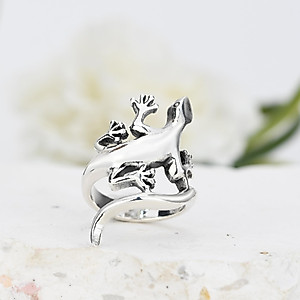 AeraVida Unique Long Tail Gecko-Lizard Wrap .925 Sterling Silver Ring (8)