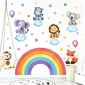 DECOWALL SG3-2318 Baby Animals on Rainbow Wall Stickers Decals Art décor Kids Living Nursery Removable Room Safari Jungle Girls Boys