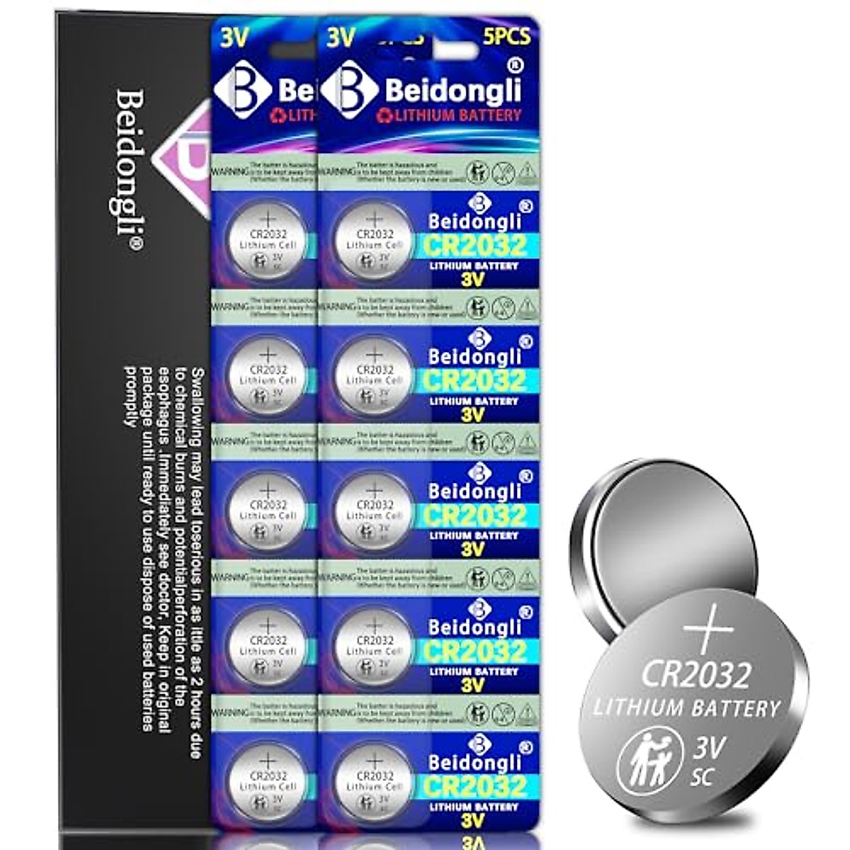 CR2032 Battery 3V Lithium Batteries Coin Button Cell 10 Count 【5-Year Warranty】