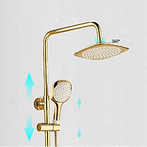 LUNEZY Golden Shower Mixer Tap System Copper Rain Shower Cold and Hot with Faucet Anti-Limestone Shower Head with Hose Shower Mixer Taps Set Bath-D