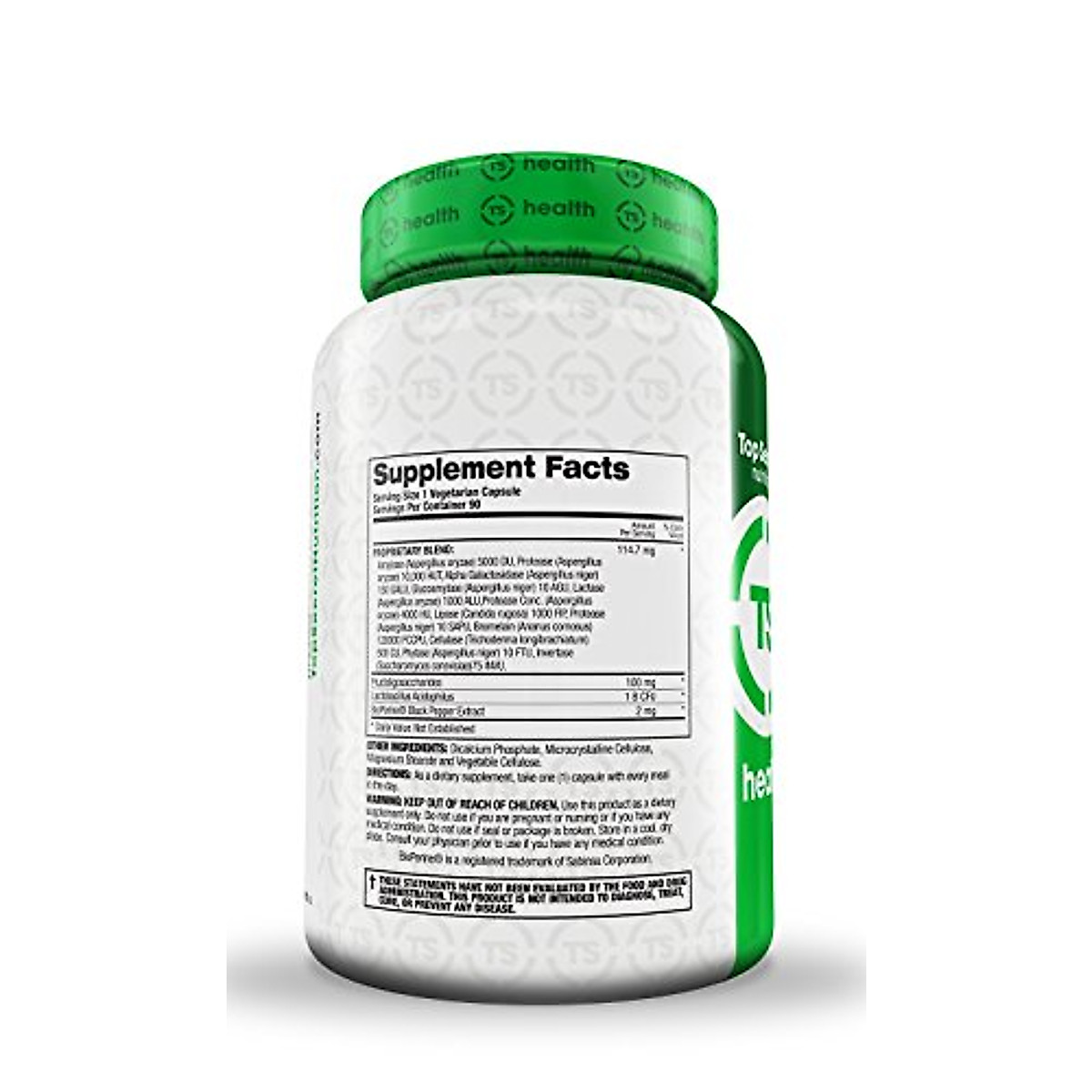 Top Secret Nutrition Digestive Enzymes with Prebiotics and Probiotics, and Bioperine for Better Digestion and Nutrient Absorption, Helps with Bloating and Gas (90 veggie caps)