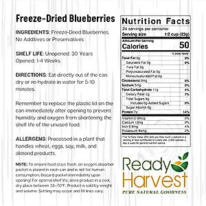 Ready Harvest Freeze-dried Blueberries | Blueberries Freeze-dried Fruit Snacks | Healthy Snacks Trail Mix | Camping food, School Snacks or Emergency Food Supply 30 Years | #10 Can