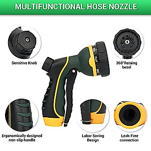 NGreen Garden Hose Sprayer Nozzle - Water Spray with 8 Adjustable Patterns, Impact Resistant and Non-Slip for Watering Plants, Pets Bathing and Cleaning,Car Washing