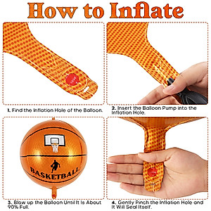 Basketball Balloons, 6 Pcs Metallic Foil Round Balloons, 22 Inch Large Mylar Basketball Balloons for Birthday Basketball Sports Themed Party