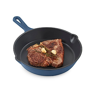 Bundle of DASH Zakarian 7.5" + 9.5" +11" Nonstick Cast Iron Skillets, Titanium Ceramic Coated Frying Pans- Blue